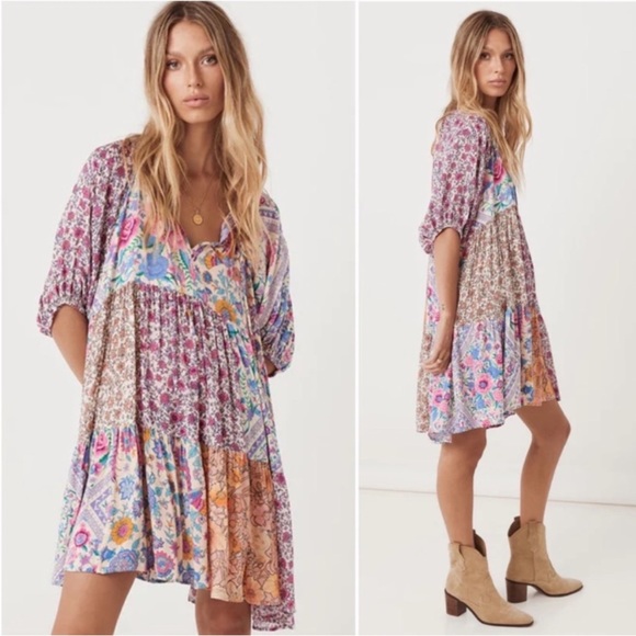 Spell | Dresses | Reserved Renew Patchwork Mini Dress | Poshmark